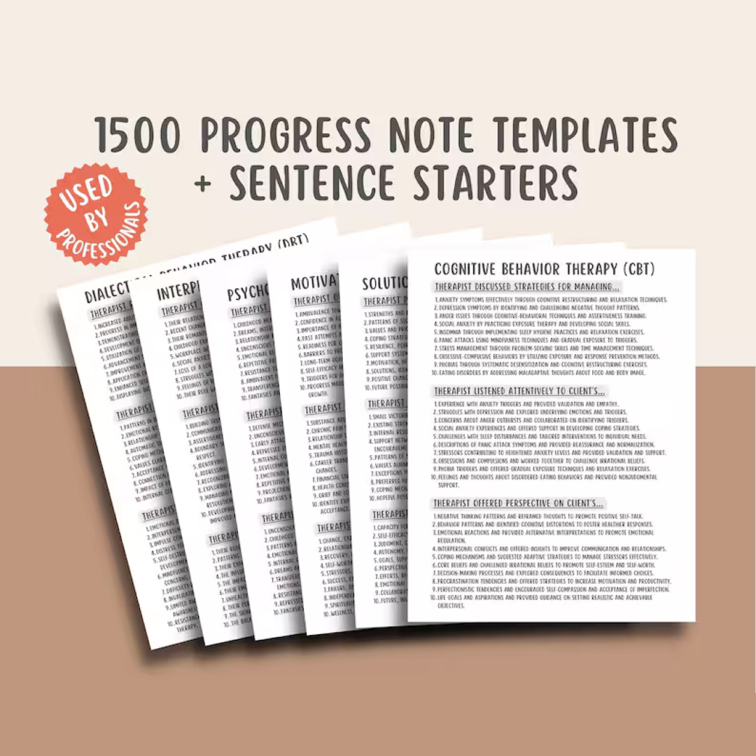 1500 Progress Note Templates with Sentence Starters, Psychotherapy Not ...
